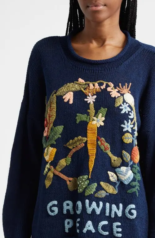 Story Mfg. Twinsun Growing Peace Organic Cotton Sweater In Indigo